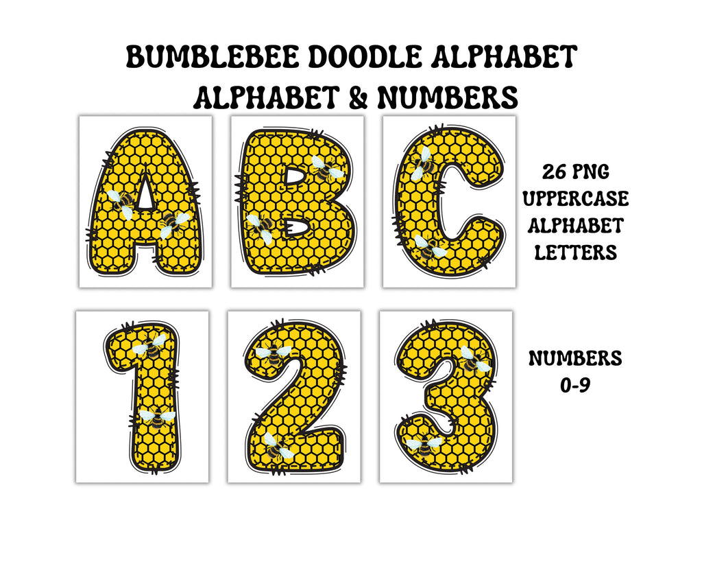 Bumblebee Doodle Alphabet PNG Clipart Set – DIY Party Mom