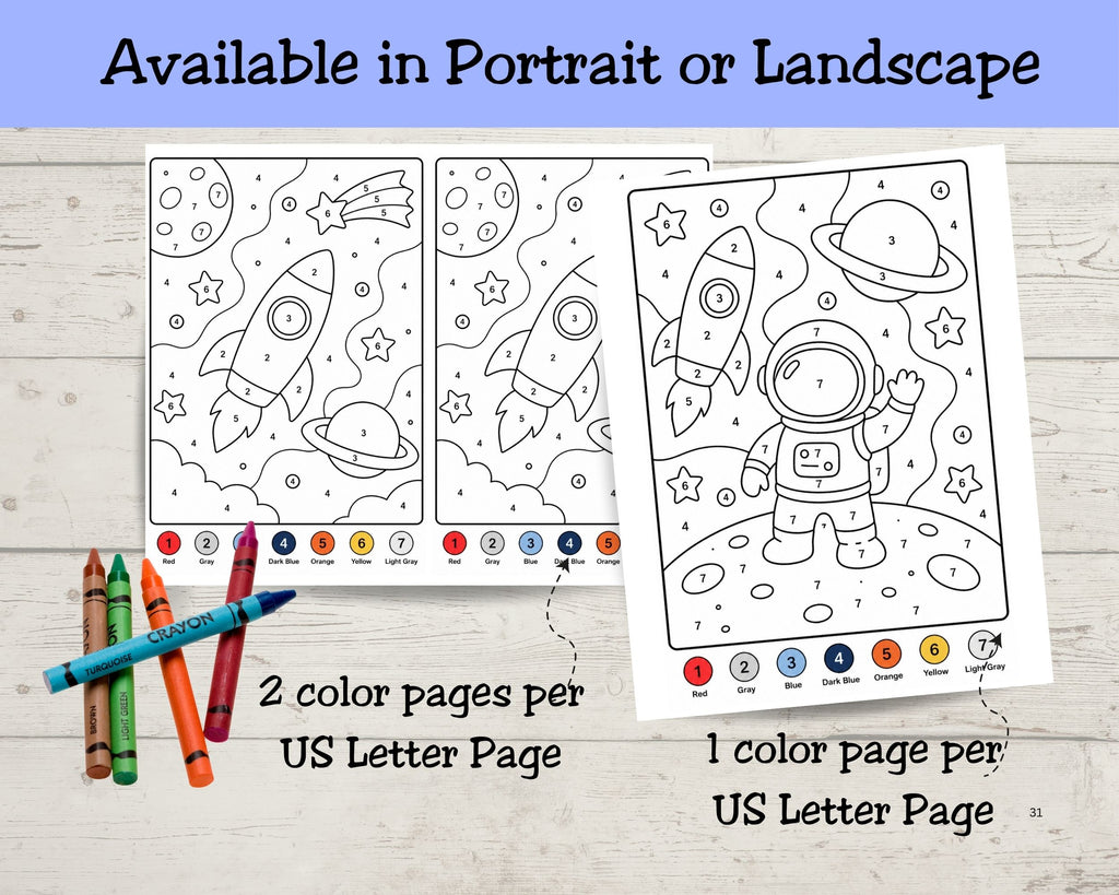 Space Color by Number Printable Set, Outer Space Kids Activity Pages ...