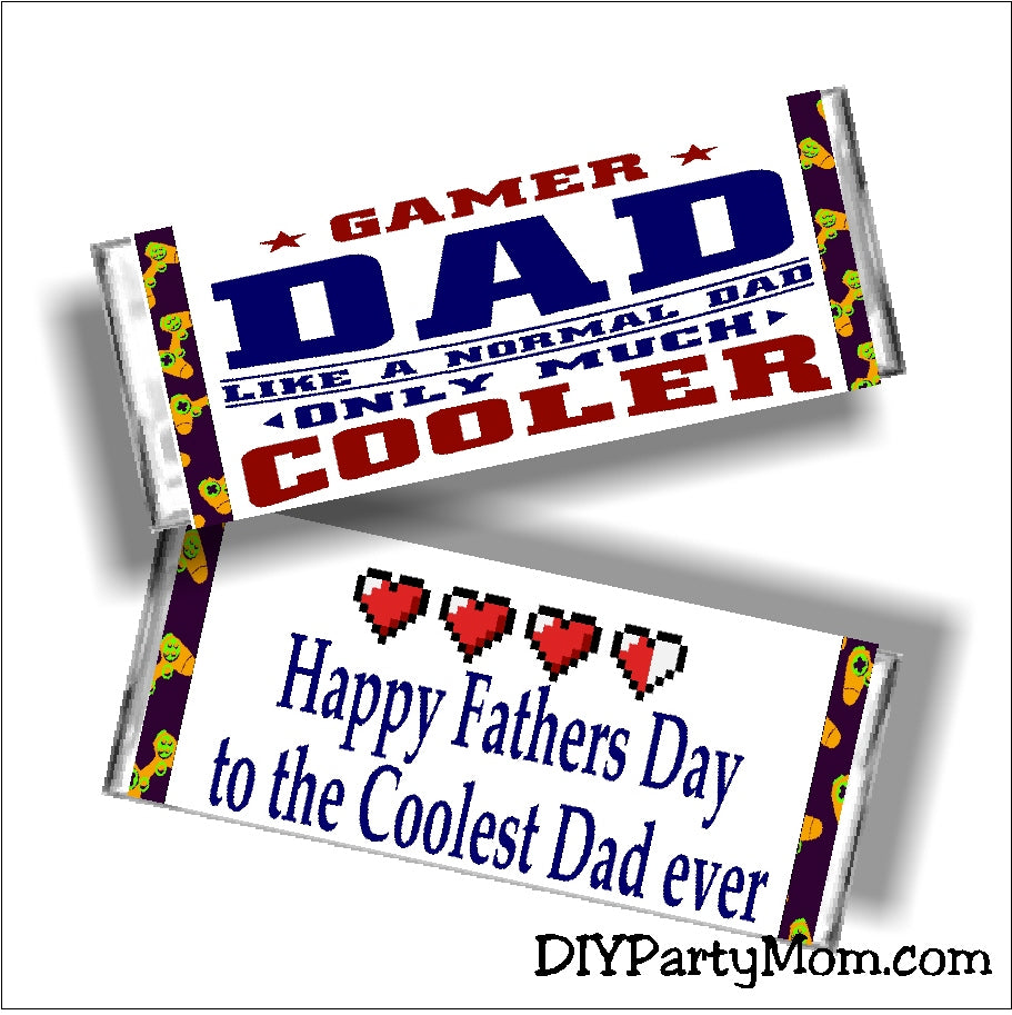 Gamer Dad Fathers Day Card Printable Candy Bar Wrapper – DIY Party Mom