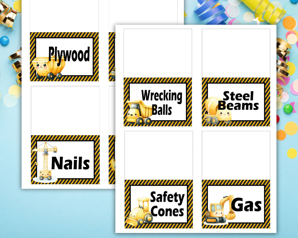 Cute Construction Editable Table Card Printables – DIY Party Mom