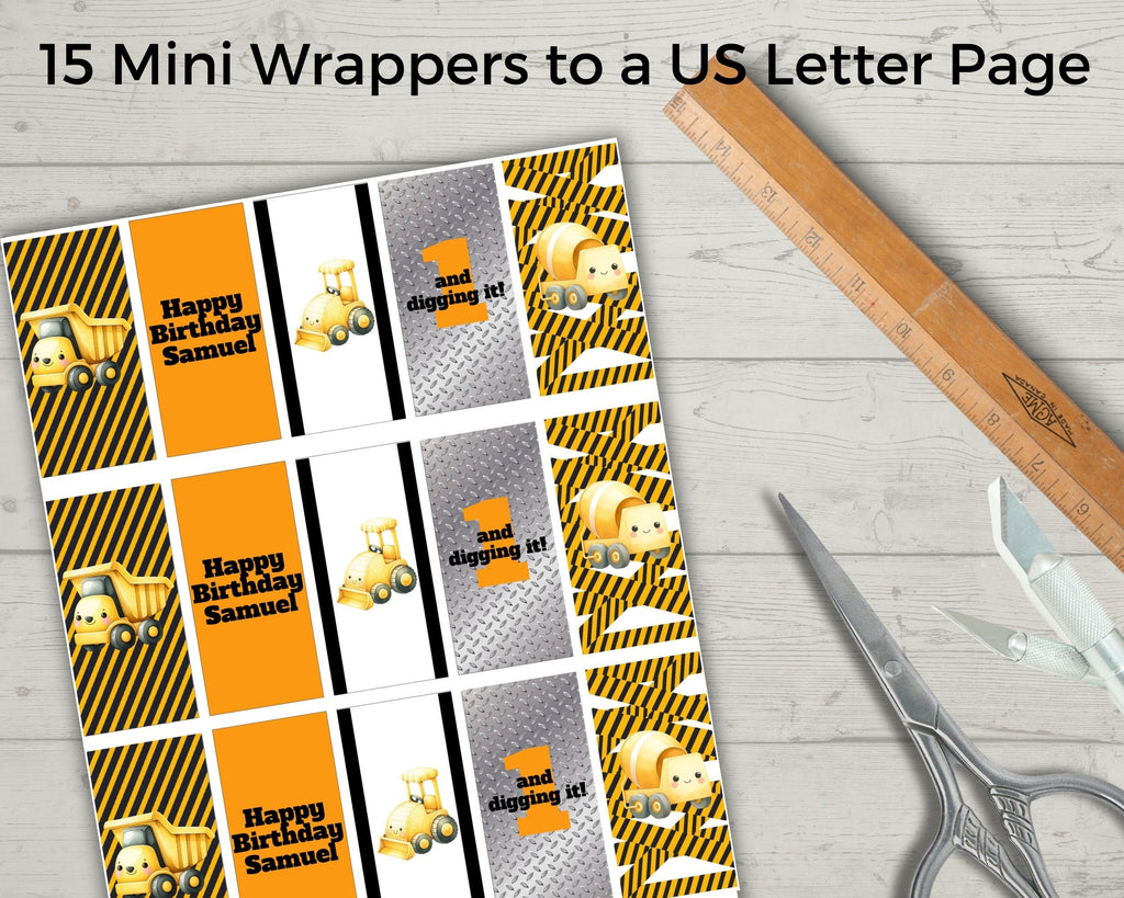 Cute Construction Personalized Mini Candy Bar Wrapper Printable Labels ...