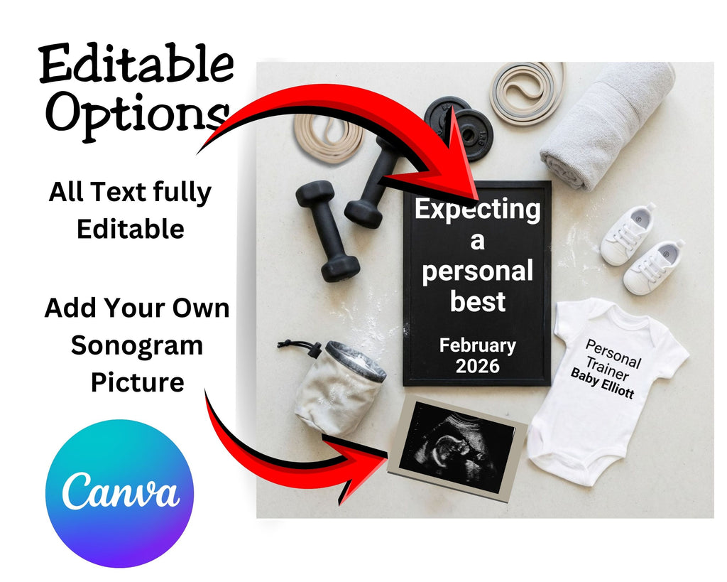 Gym Pregnancy Announcement Canva Template – Fitness Baby Reveal – DIY ...